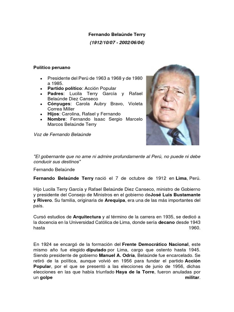 Biografía de Fernando Belaúnde Terry | PDF | América del Sur | Eventos ...