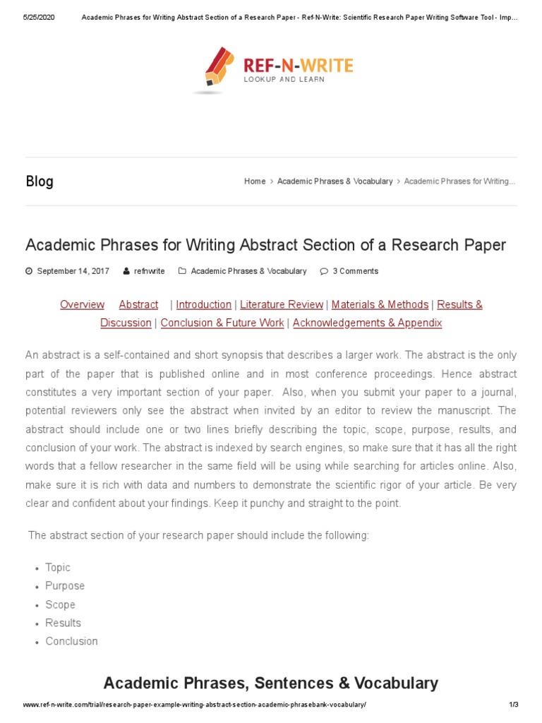 Academic Phrases For Writing Abstract Section of A Research Paper | PDF ...