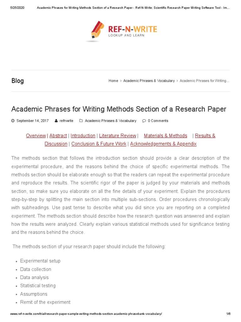Academic Phrases Methods Section Research Paper | Pdf | Statistical 