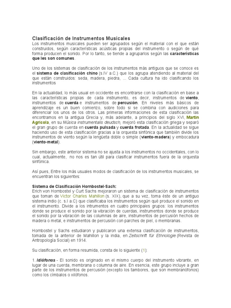 Clasificación de Instrumentos Musicales | PDF | Instrumentos musicales ...
