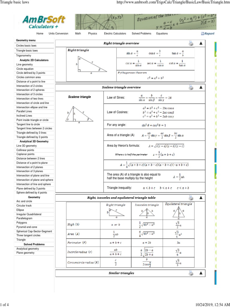 Triangle Basic Laws Pdf Triangle Circle