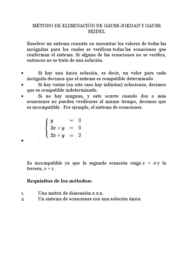 Metodo de Eliminación Gauss Jordan y Gauss Seidel | PDF | Ecuaciones ...