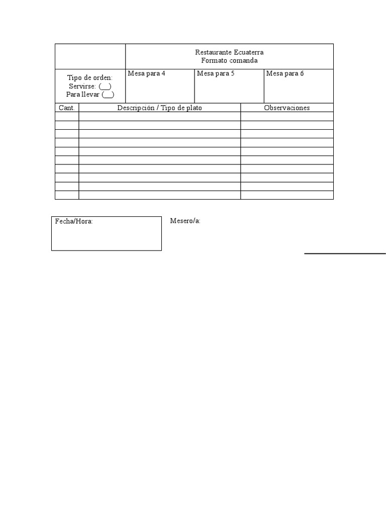 Tipo de Comanda para Llenar | PDF