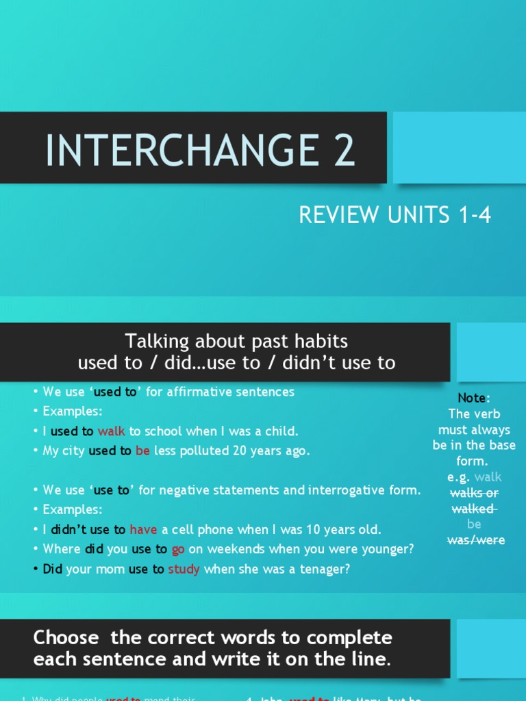 General Review Interchange 2 Units 1 To 4 | PDF | Question | Verb