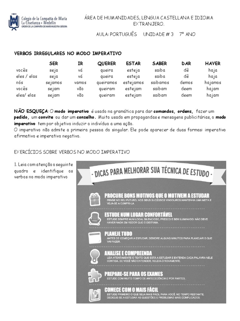 Verbos Irregulares no Imperativo | PDF | Idiomas