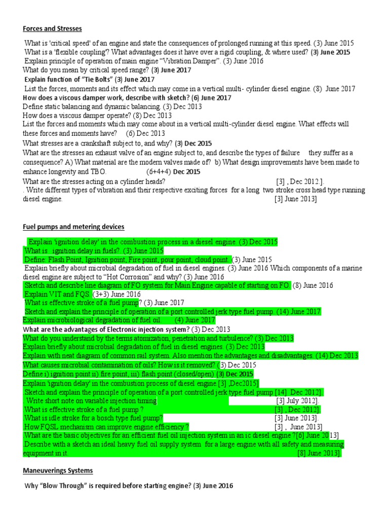 Question Topic Wise | PDF | Diesel Engine | Engines