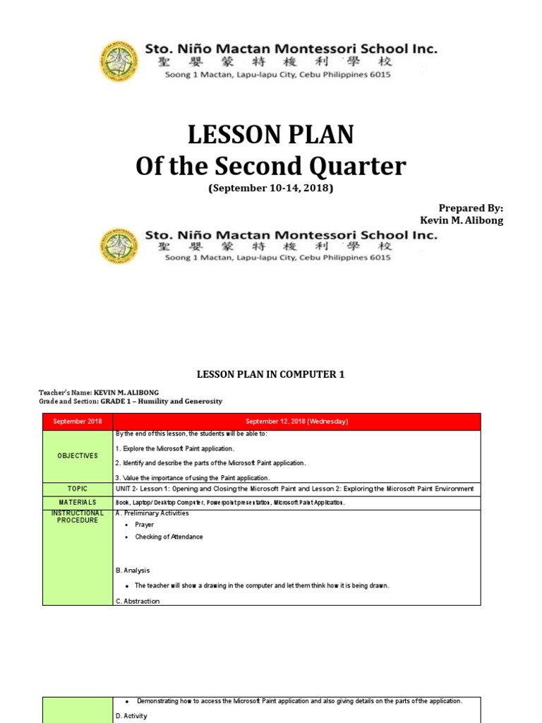 LESSON PLAN - Week 4 (Second Quarter) - September 10-14, 2018 | PDF ...