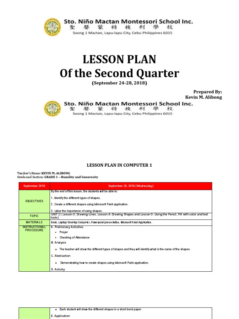 LESSON PLAN - Week 6 (Second Quarter) - September 24-28, 2018 | PDF | Lesson Plan | Microsoft Word