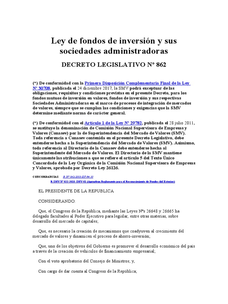 Ley de Fondos de Inversión y Sus Sociedades Administradoras | PDF | Fondo de inversión | Regulación