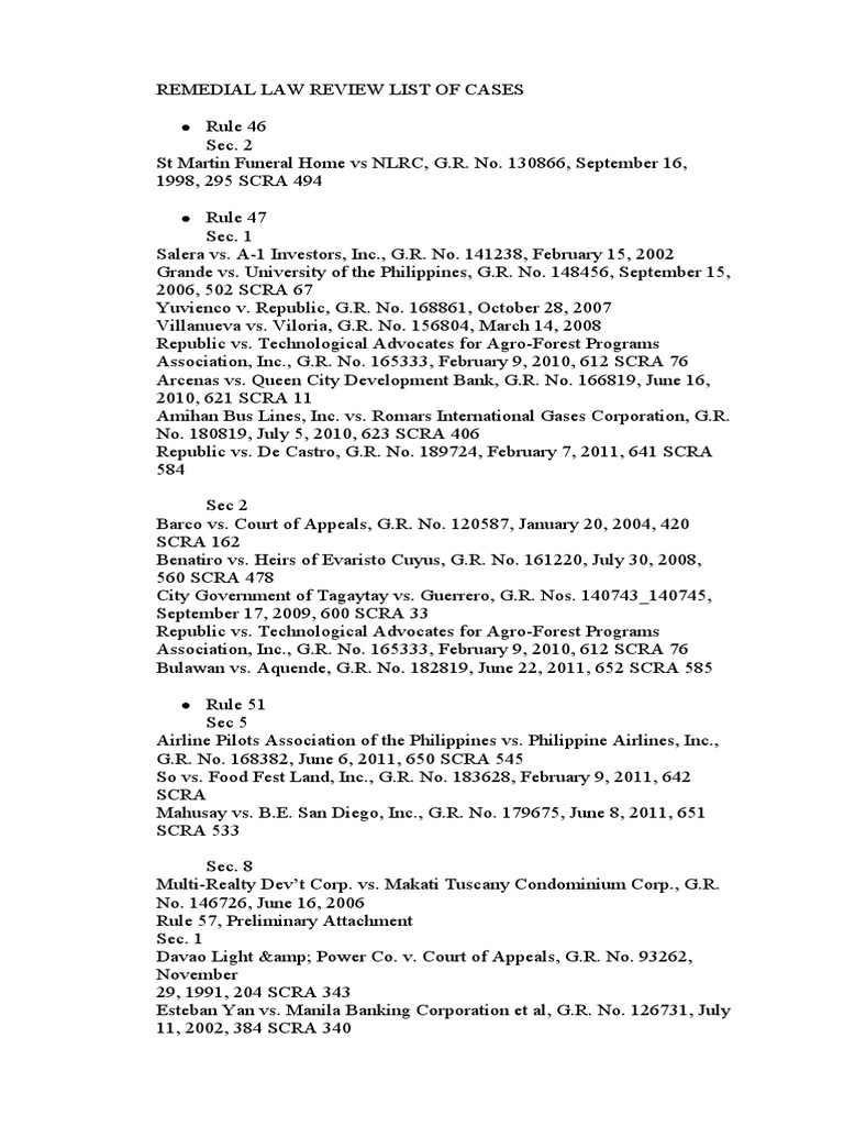 Remedial Law Review List of Cases | PDF | Government | Philippines