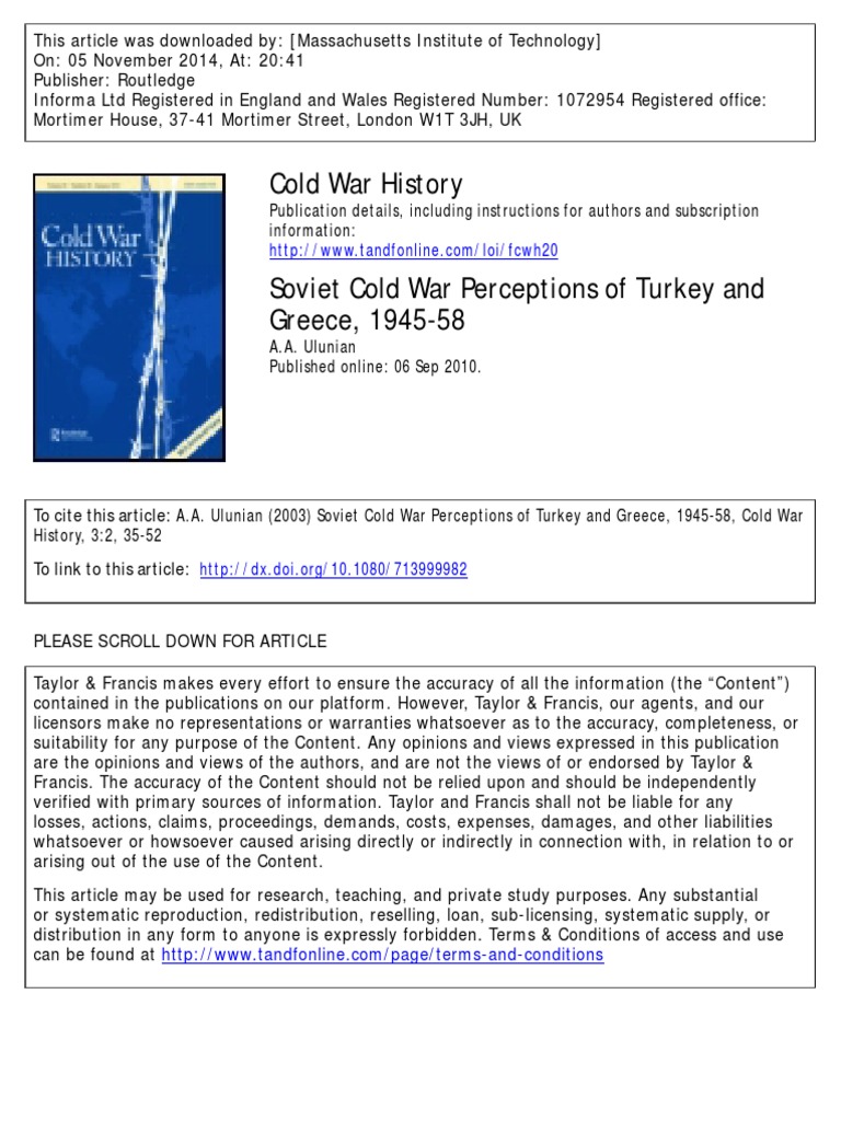Ulunian A. A., Soviet Cold War Perceptions of Turkey and Turkey 1945 ...