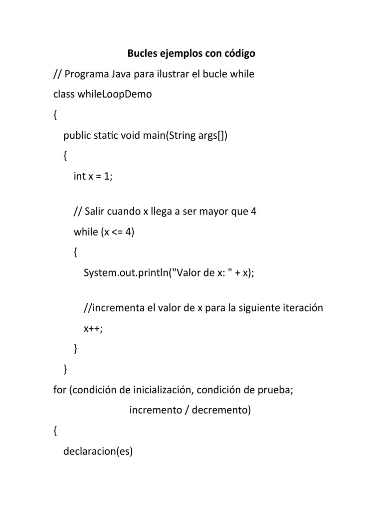 Blucles en Java Ejemplos y Codigo | PDF | Java (lenguaje de ...