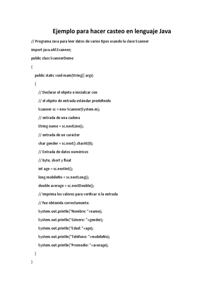 Ejemplo para Hacer Casteo en Lenguaje Java | PDF | Informática