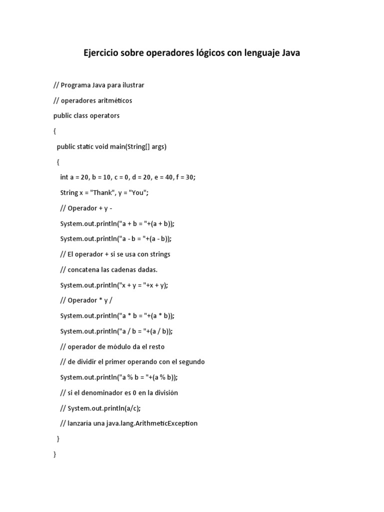 Ejercicios de operadores lógicos en Java | PDF | Representación del ...