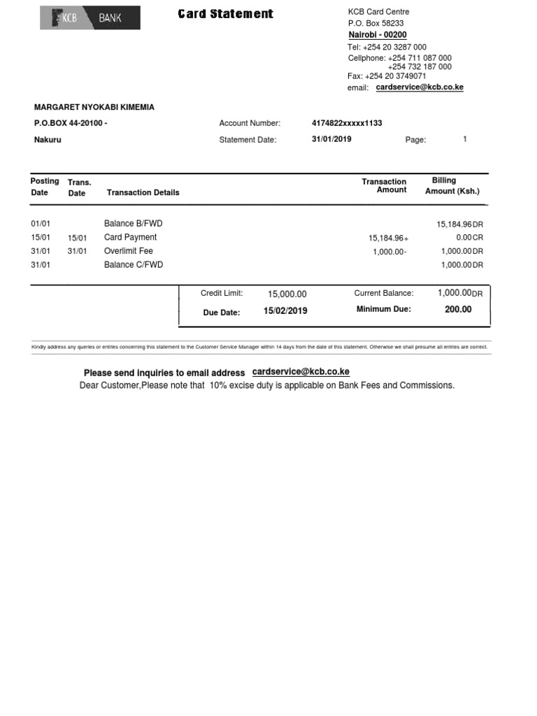 Balance B/FWD Card Payment Overlimit Fee Balance C/FWD: DR CR + DR - DR ...