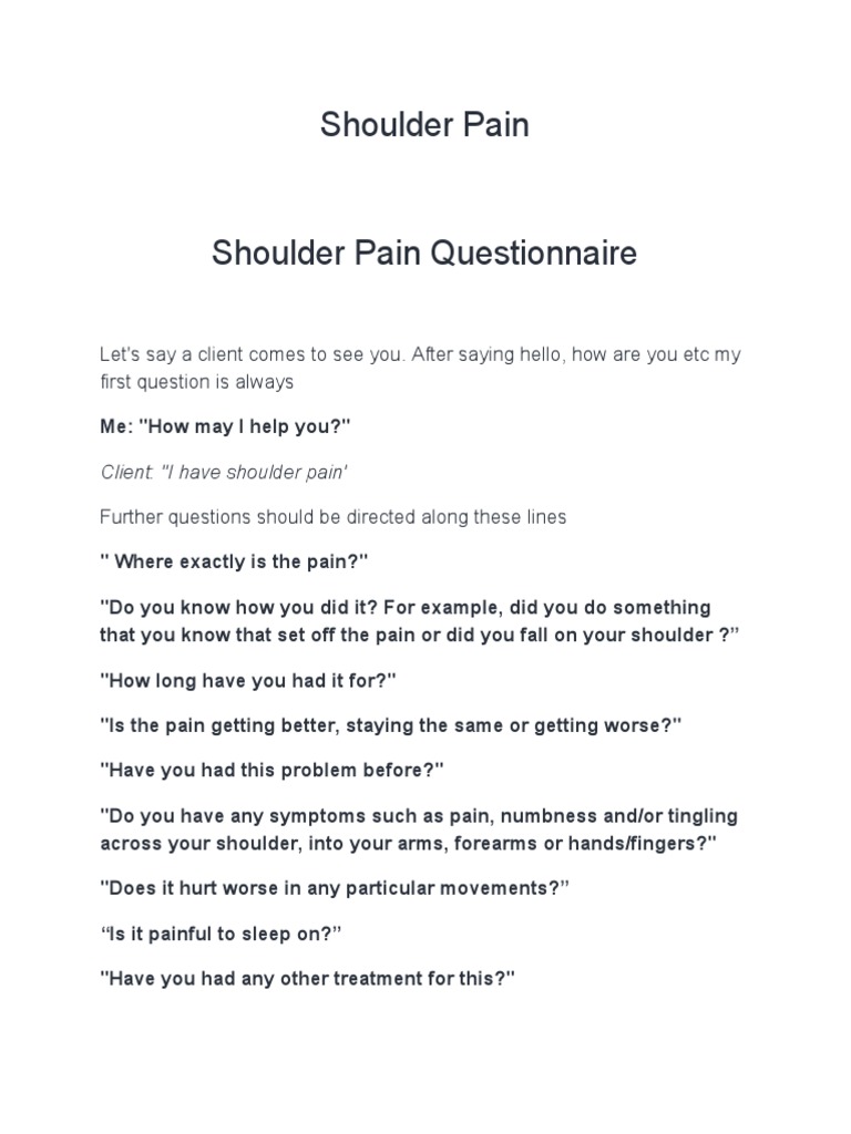 Shoulder Pain Questionnaire | PDF | Symptom | Pain