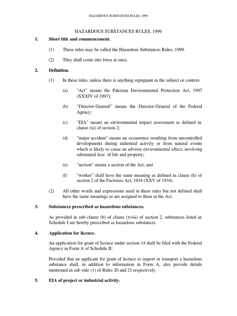 Hazardous Subs Rules | PDF | Dangerous Goods | Environmental Impact ...