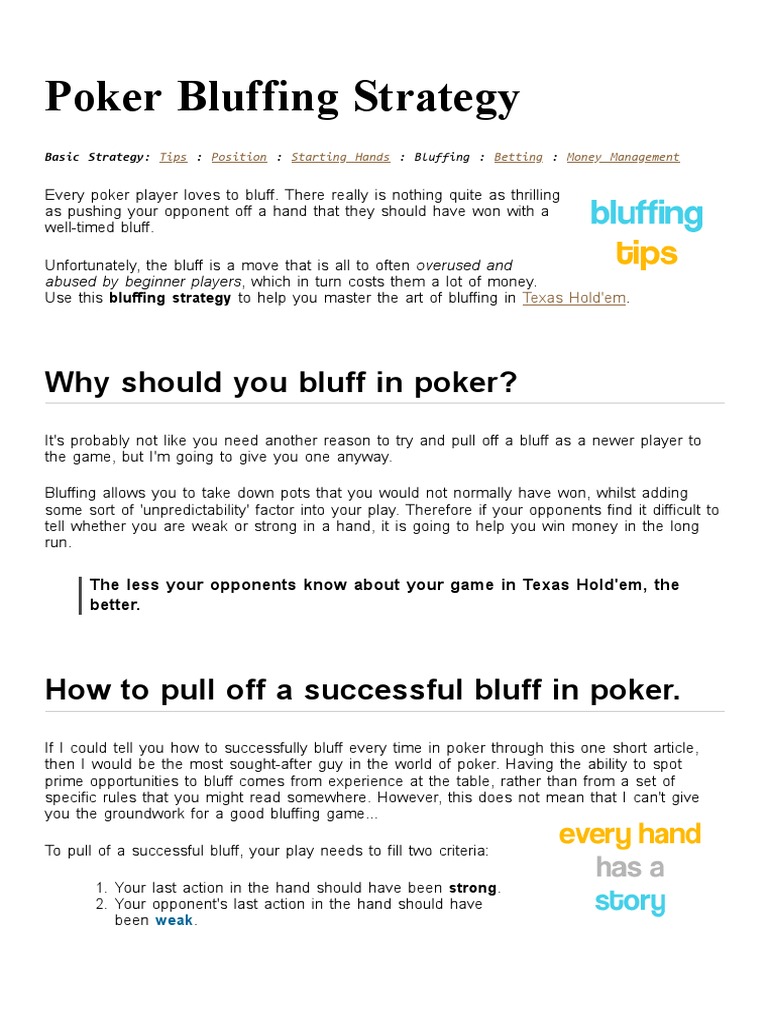 Poker Bluffing Strategy | PDF | Poker | Games Of Chance