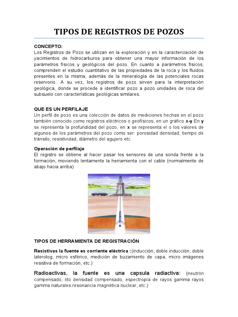 Tipos de Registros de Pozos | PDF | Resistividad Eléctrica y ...