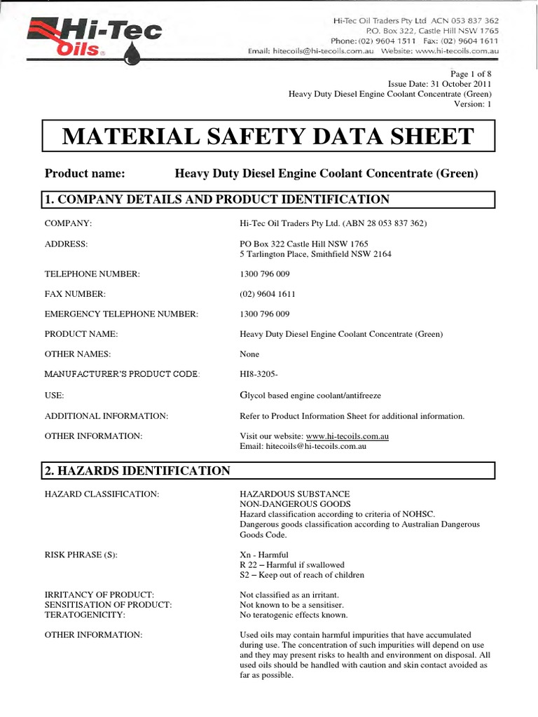 Material Safety Data Sheet | PDF | Dangerous Goods | Toxicity