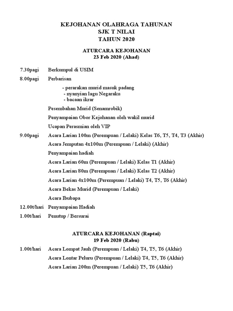 Aturcara Kejohanan 2020 | PDF