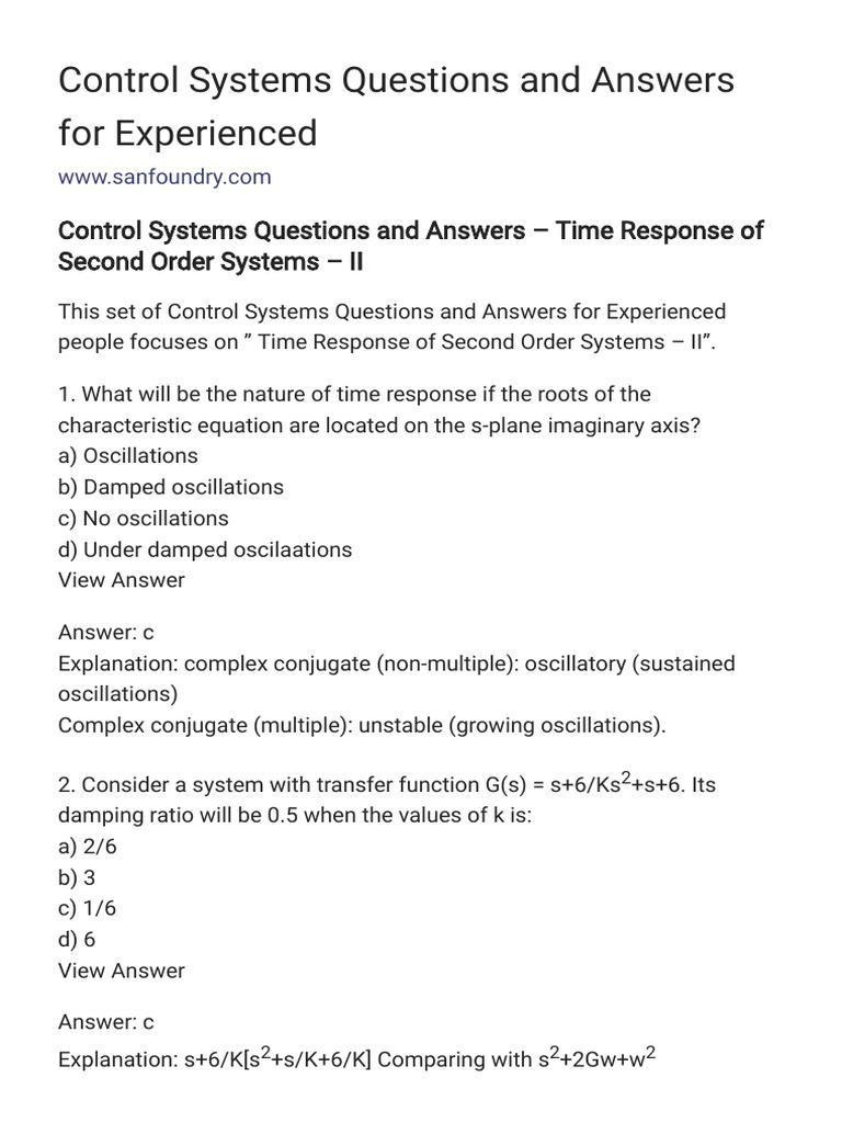 Control Systems Questions and Answers For Experienced | PDF | Control ...