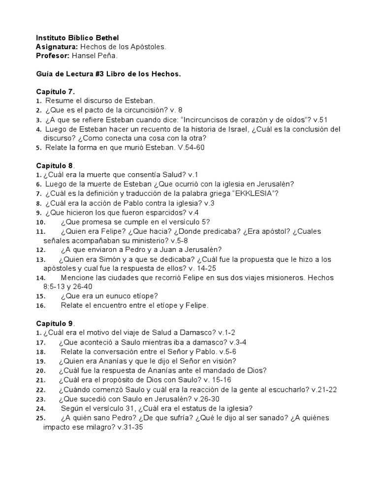 Hechos de los Apóstoles: Capítulos 7 y 8 | PDF