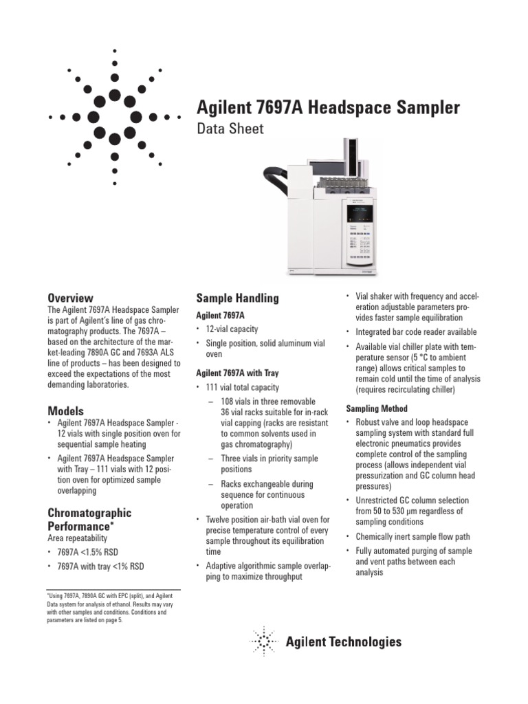 7697A GC Headspace Sampler (Spec) | PDF | Gas Chromatography ...