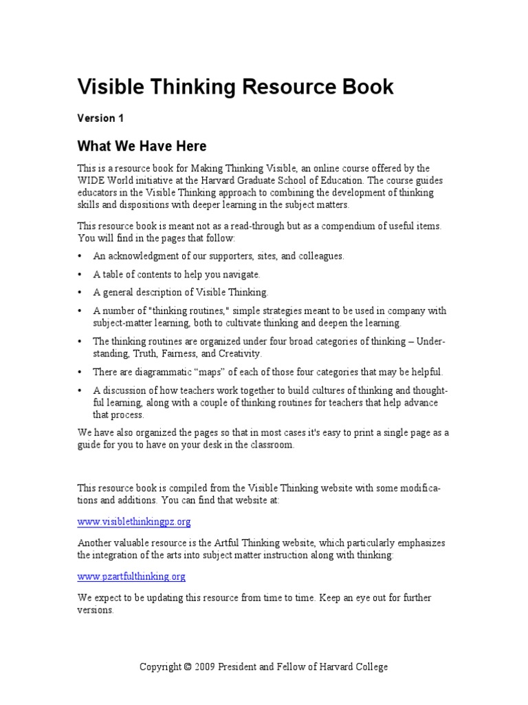 Visible Thinking Resource Book PDF | PDF | Truth | Idea