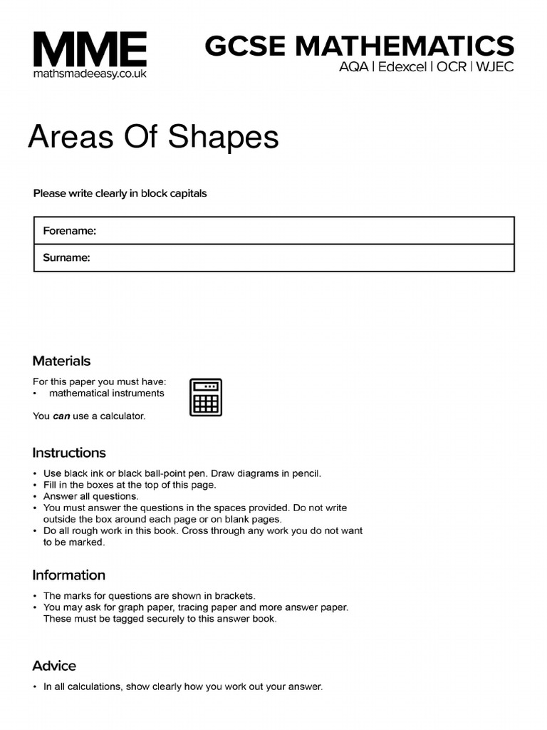 Areas of Shapes Questions MME | PDF | Area | Teaching Mathematics