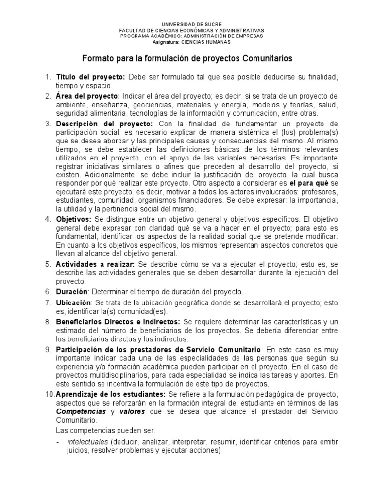 Formato - Proyectos Comunitarios | PDF | Teoría | Comunicación