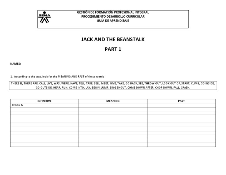 Jack and The Beanstalk Part 1 | PDF