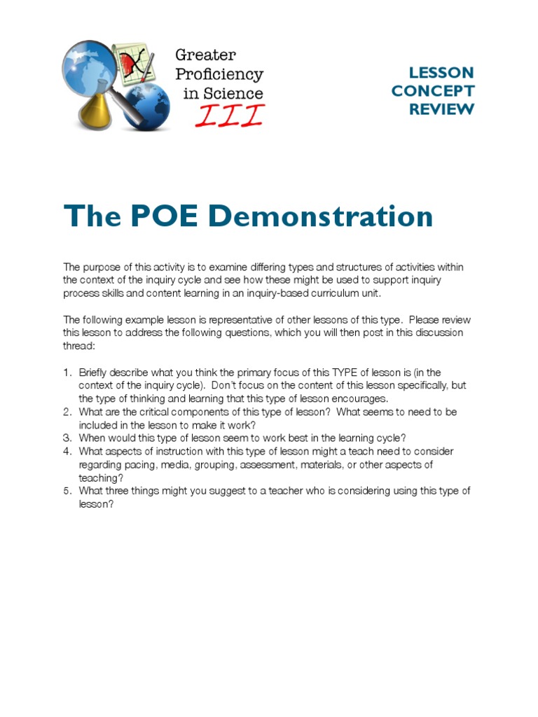 POE Demonstration Lesson Sample | PDF | Force | Epistemology