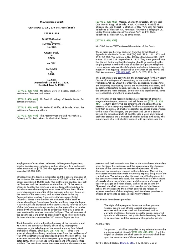 Consti-Olmstead Vs US | Download Free PDF | Fourth Amendment To The ...