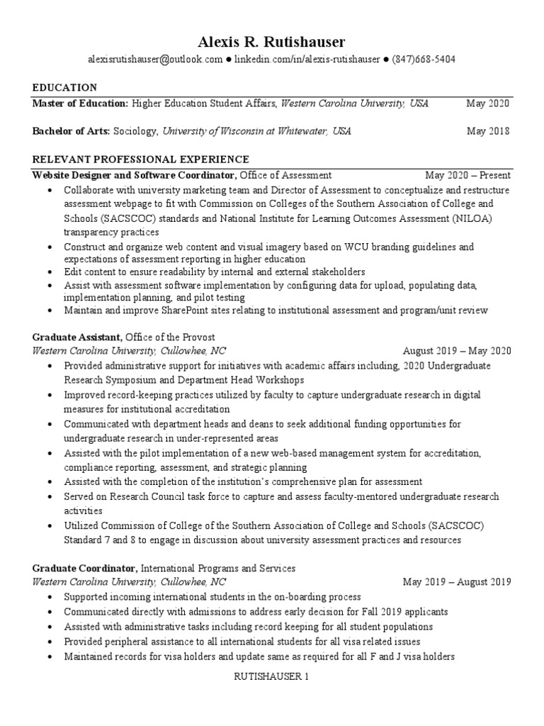 Rutishauser CV - Assessment | PDF | International Student | Cognition