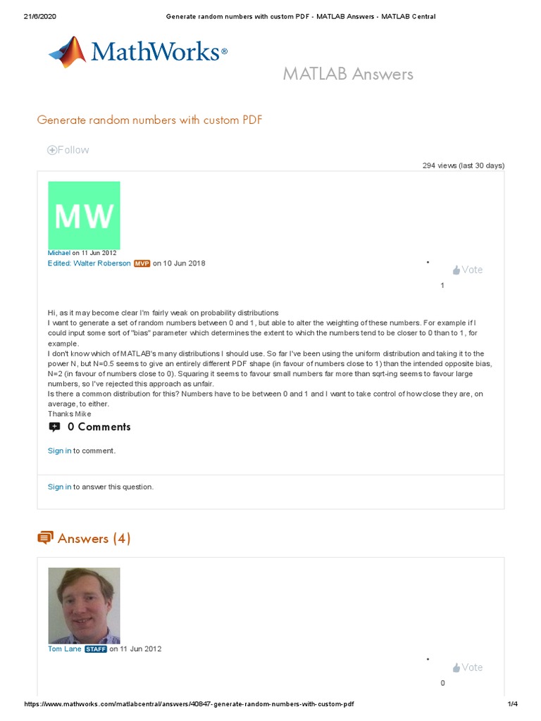 MATLAB Answers: Generate Random Numbers With Custom PDF | Download Free ...