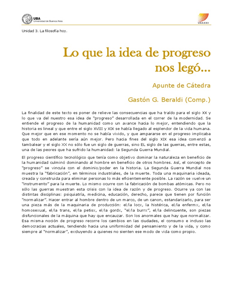 Unidad 3. Lo Que La Idea de Progreso Nos Legó (Campus) | PDF | Razón ...