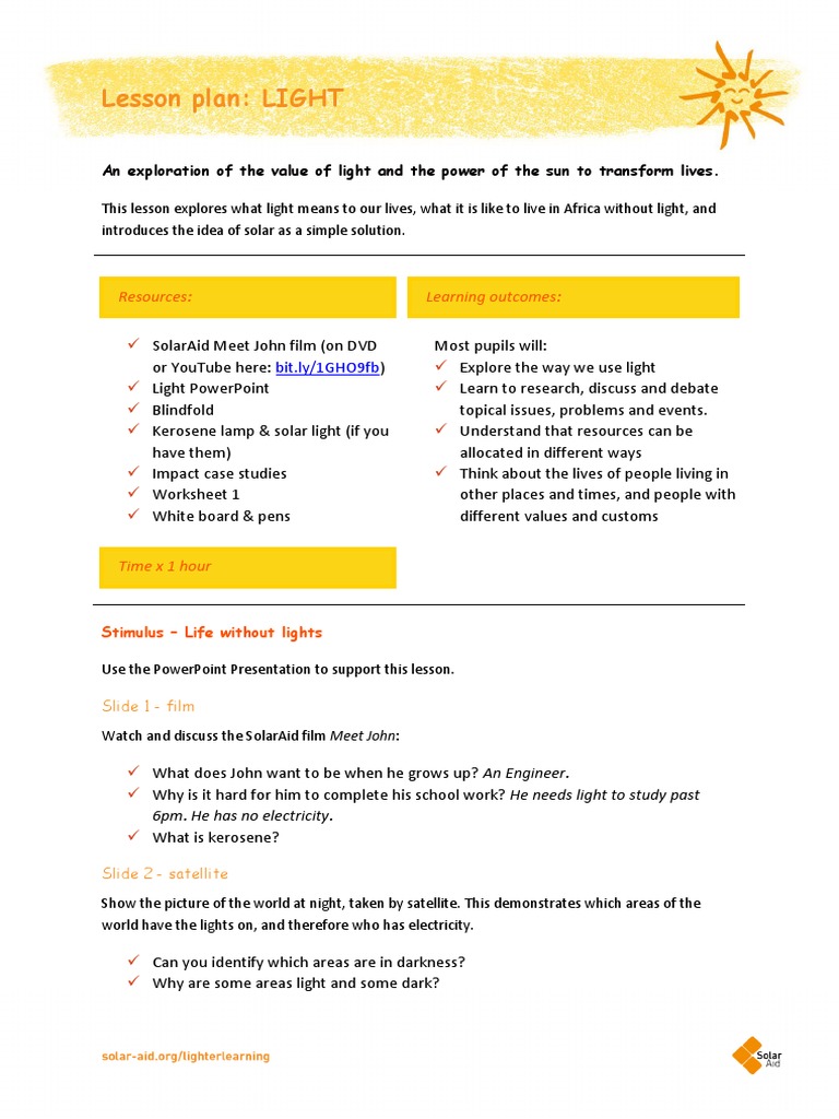 Lesson Plan: LIGHT: Resources: Learning Outcomes | Download Free PDF ...
