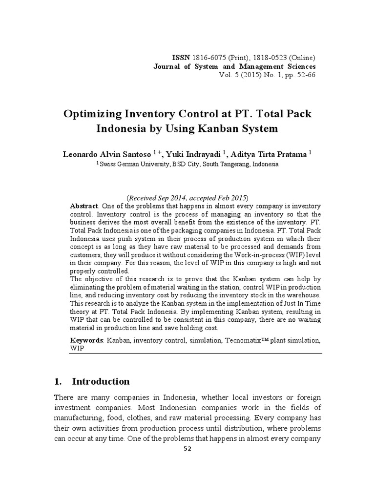 Optimizing Inventory Control at PT. Total Pack Indonesia by Using ...