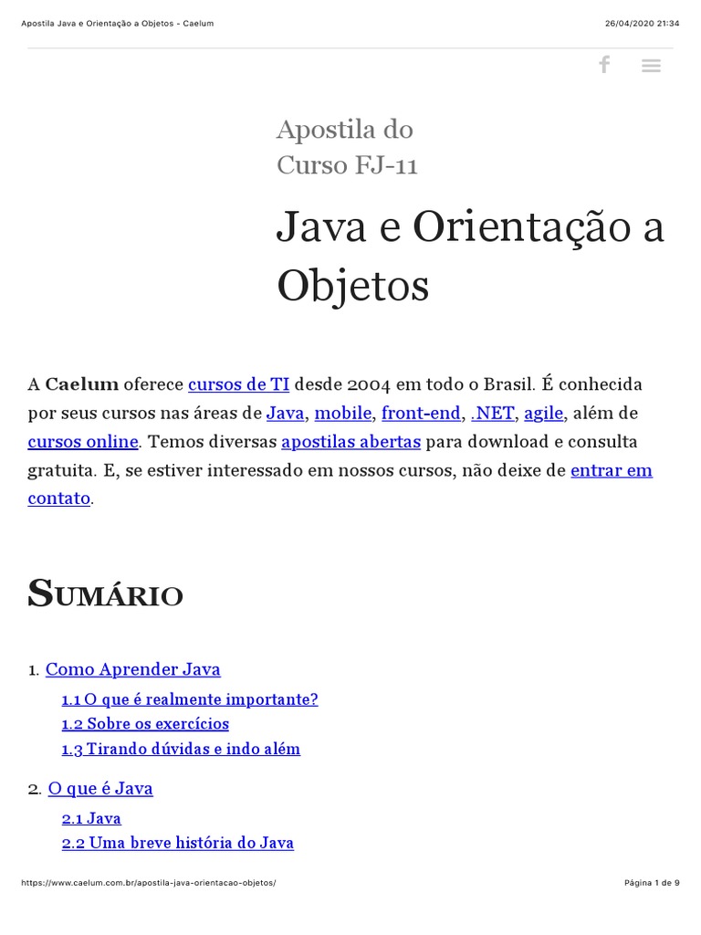 Apostila Java E Orientação A Objetos Caelum Pdf Pdf Java