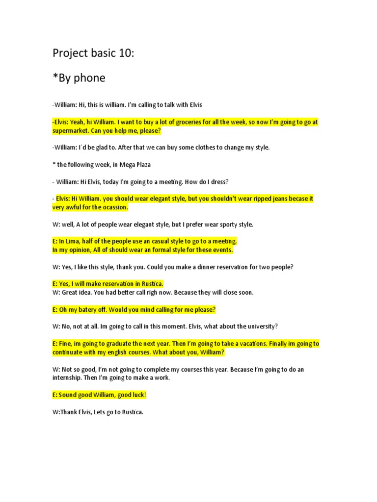 Project Basic 10: by Phone | PDF