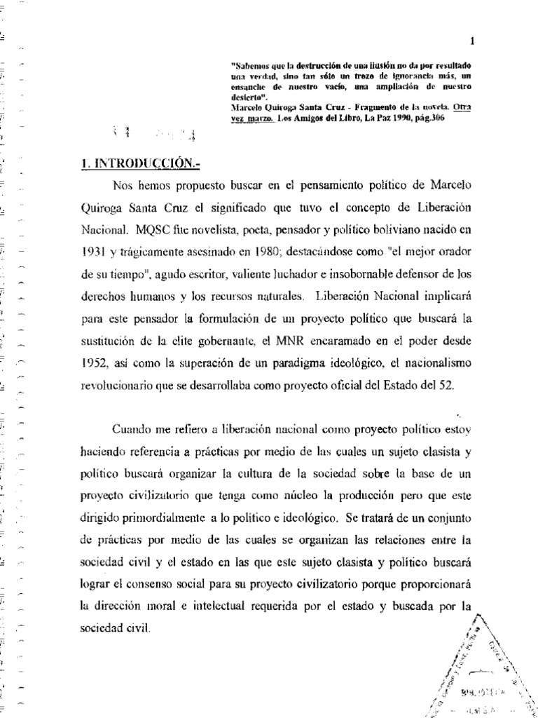 Marcelo Quiroga Santa Cruz 1 | PDF