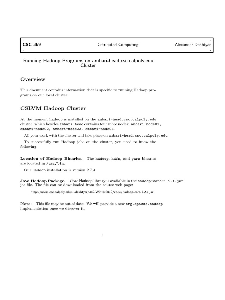 Running Hadoop Programs on CSLVM Cluster | PDF | Apache Hadoop | Java (Programming Language)