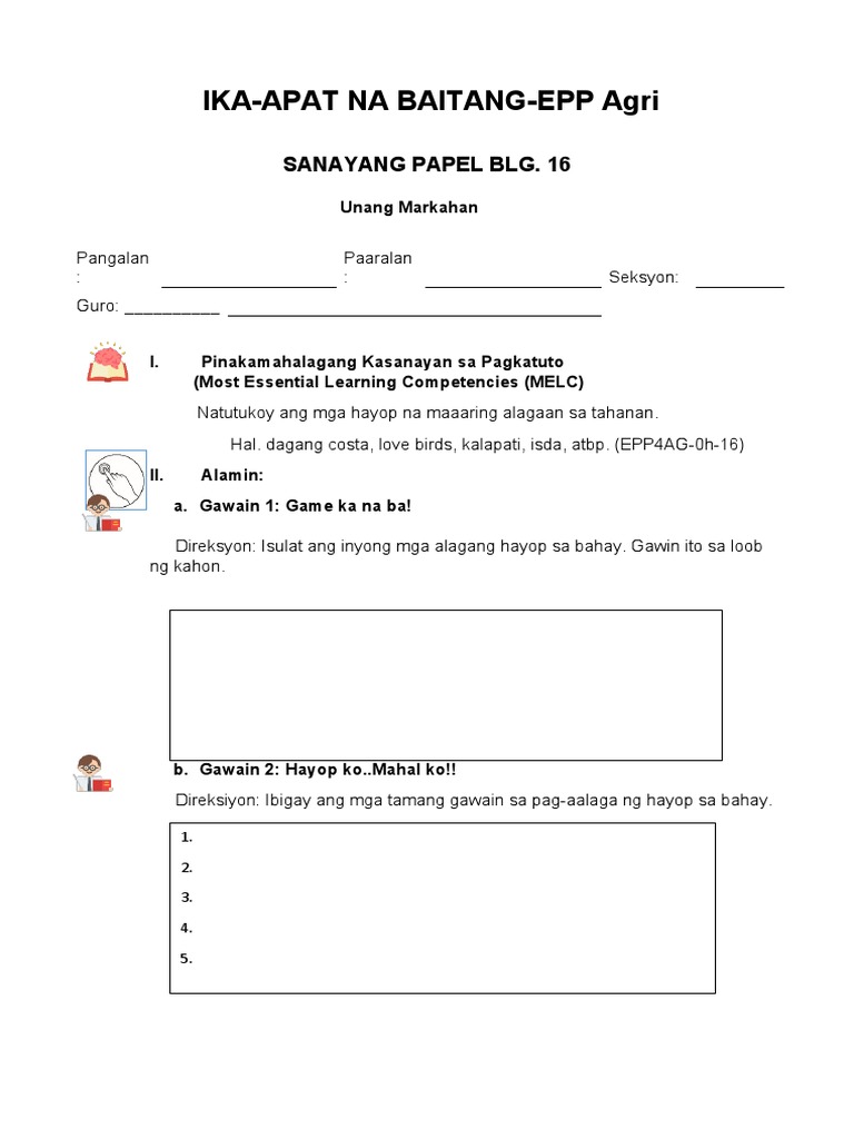 Worksheet Epp4 Agri 16 | PDF
