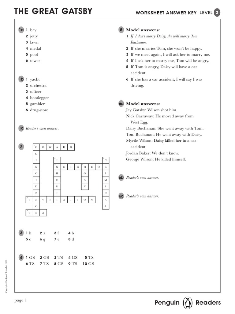 PR The Great Gatsby Worksheetanswerkey | PDF | The Great Gatsby | F ...