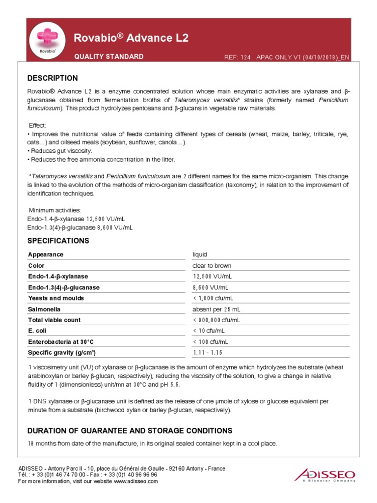 QS Rovabio® Advance L2 - APAC ONLY (En) | PDF | Enzyme Assay | Enzyme