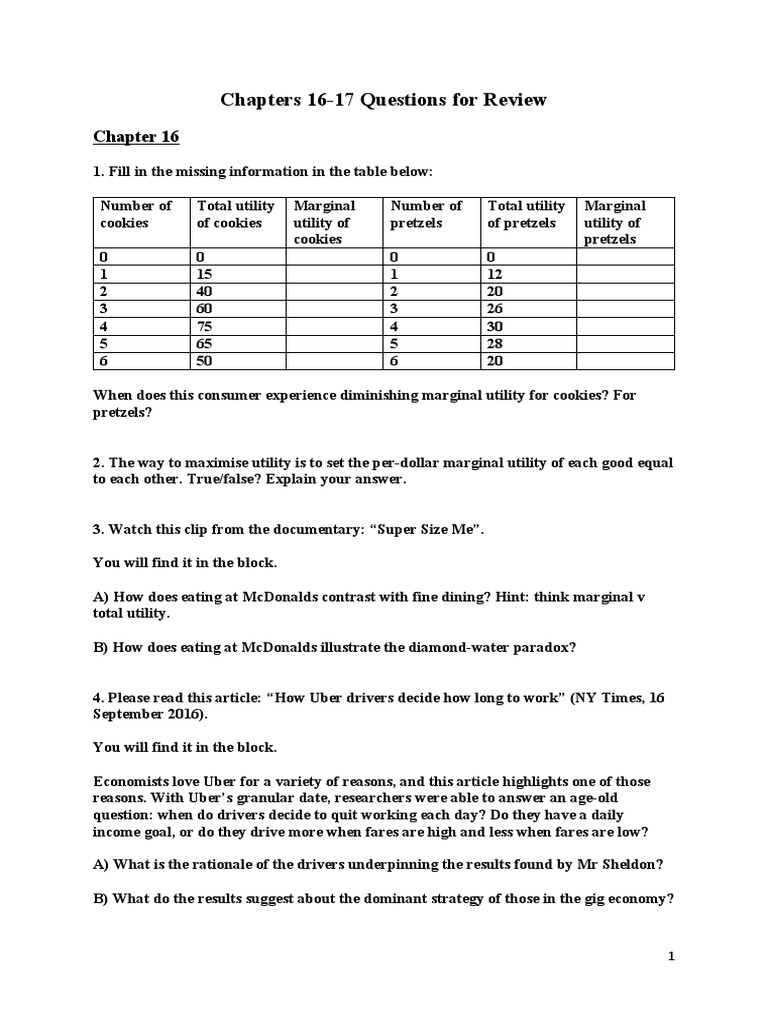 Chapters 16 and 17 Questions For Review | PDF | Utility | Marginal Utility