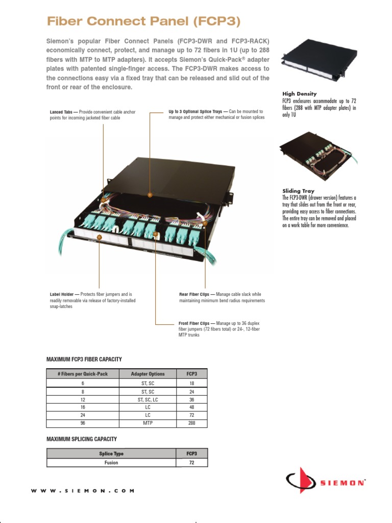 Siemon-Fcp3 Fiber Connect Panel Spec-Sheet | PDF | Optical Fiber | Manufactured Goods