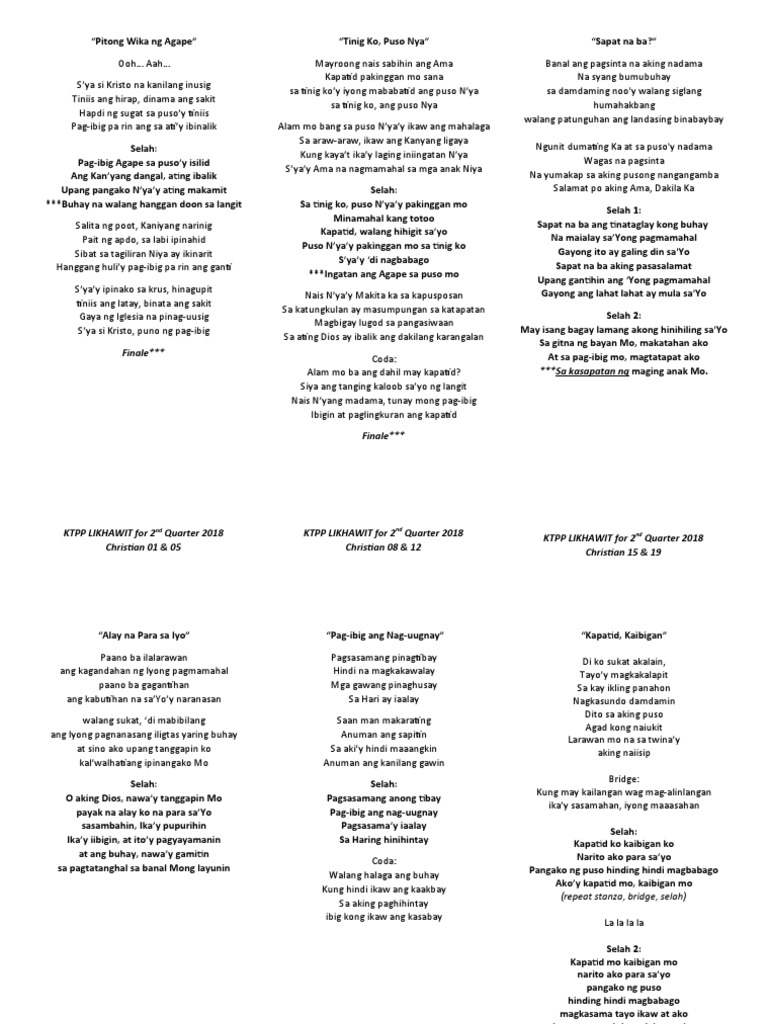 KTPP Likhawit 2nd QTR 2018 Lyrics | PDF