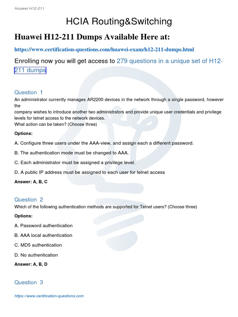 HCIA Routing&Switching: Huawei H12-211 Dumps Available Here at | PDF | Radius | Computer Network